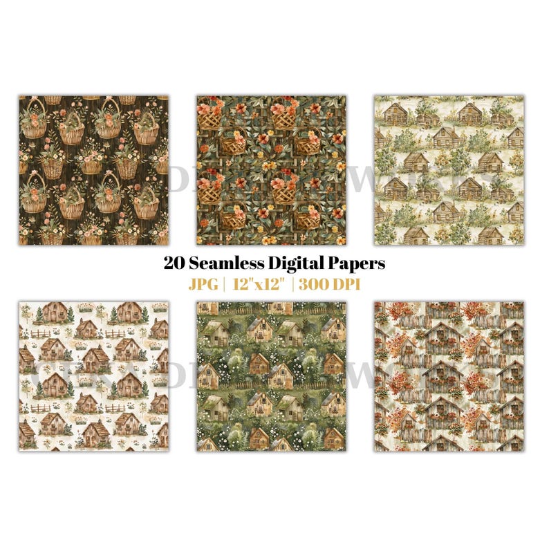 Rustic Farmhouse Digital Paper, Seamless Patterns With Wood, Hay Bales ...