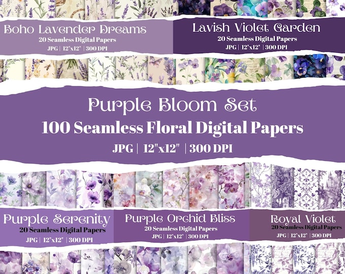 Watercolor Floral Frame Digital Paper Pack: Purple & White (10 Jpgs ...