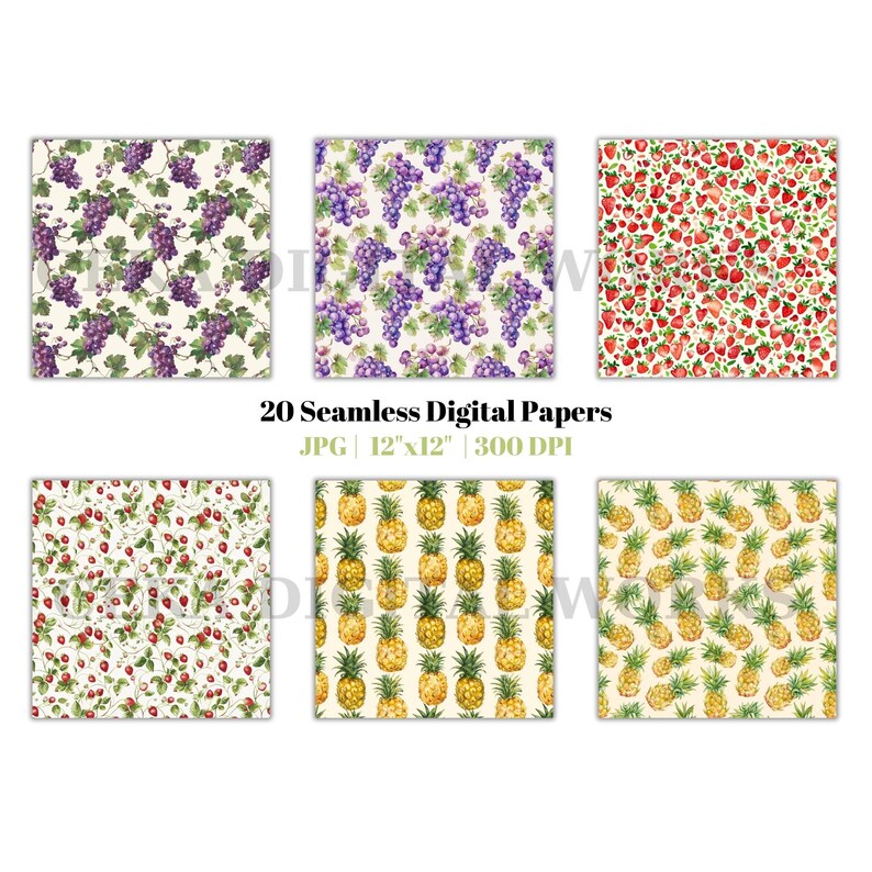 Fruit-themed Digital Paper Pack, Seamless Watercolor Patterns With ...