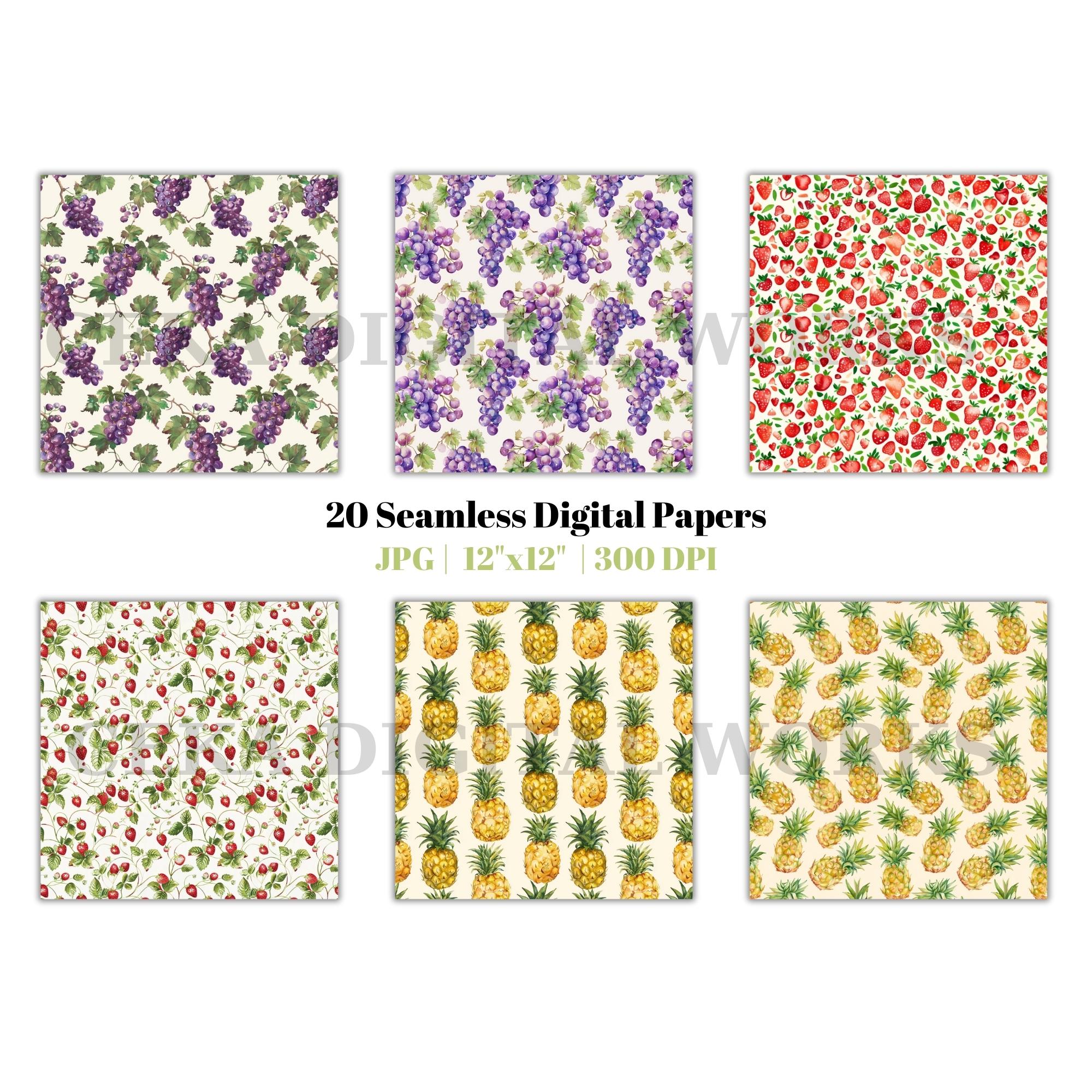Fruit-themed Digital Paper Pack, Seamless Watercolor Patterns With ...