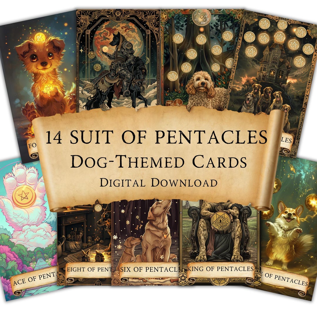 Dog Tarot Deck Digital Download, 14 Suit of Pentacles Canine Tarot ...