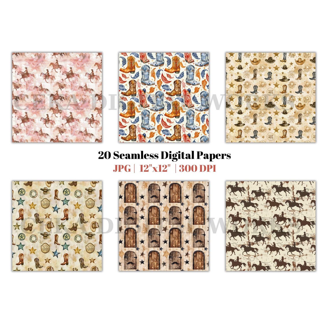 Cowboy Digital Paper Pack, Western Seamless Patterns, Country Rodeo ...