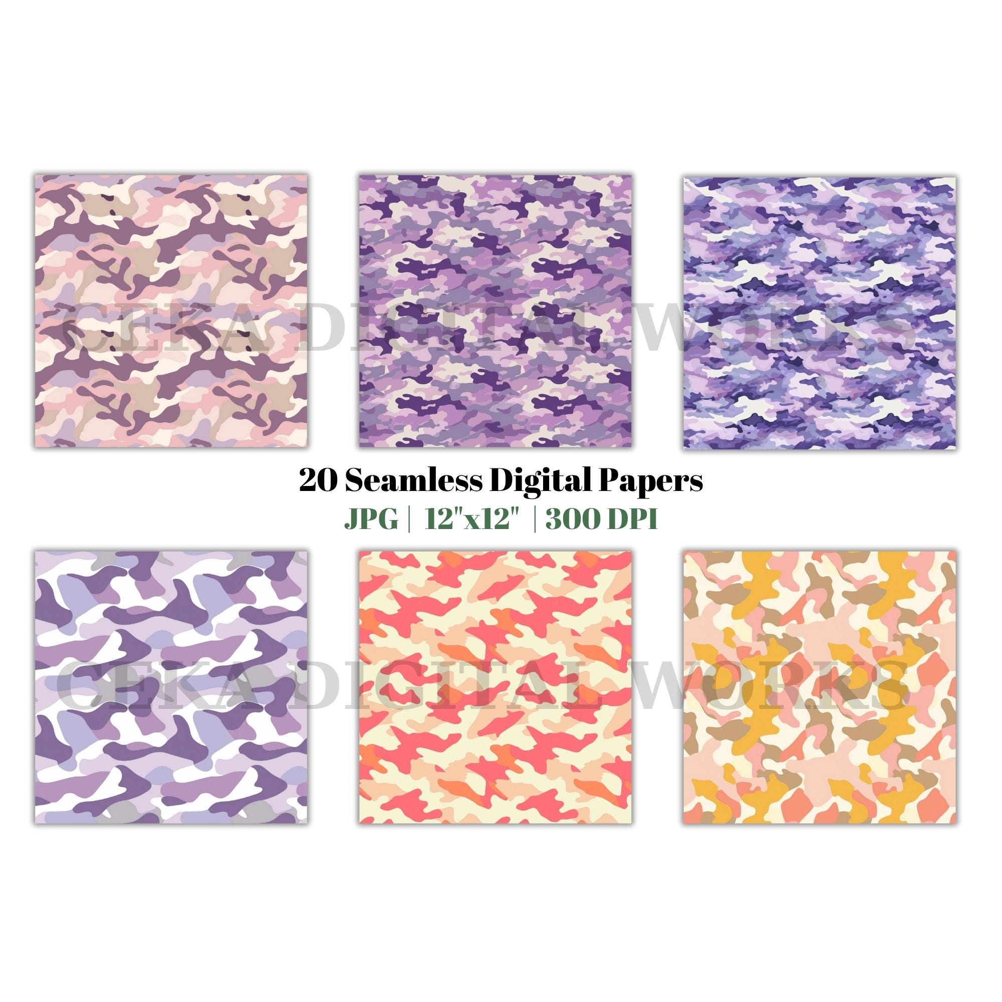 Colorful Camouflage Digital Paper Pack, Seamless Military Camo Patterns ...