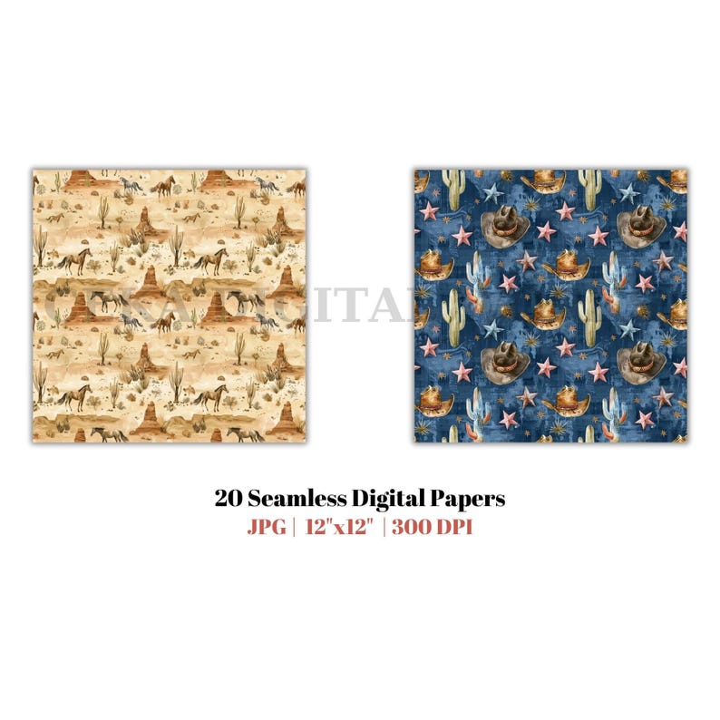 Cowboy Digital Paper Pack, Western Seamless Patterns, Country Rodeo ...