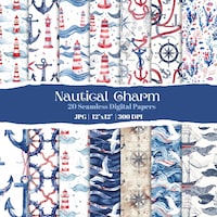 100 Seamless Nautical Digital Paper Anchor Pattern Marine Background ...
