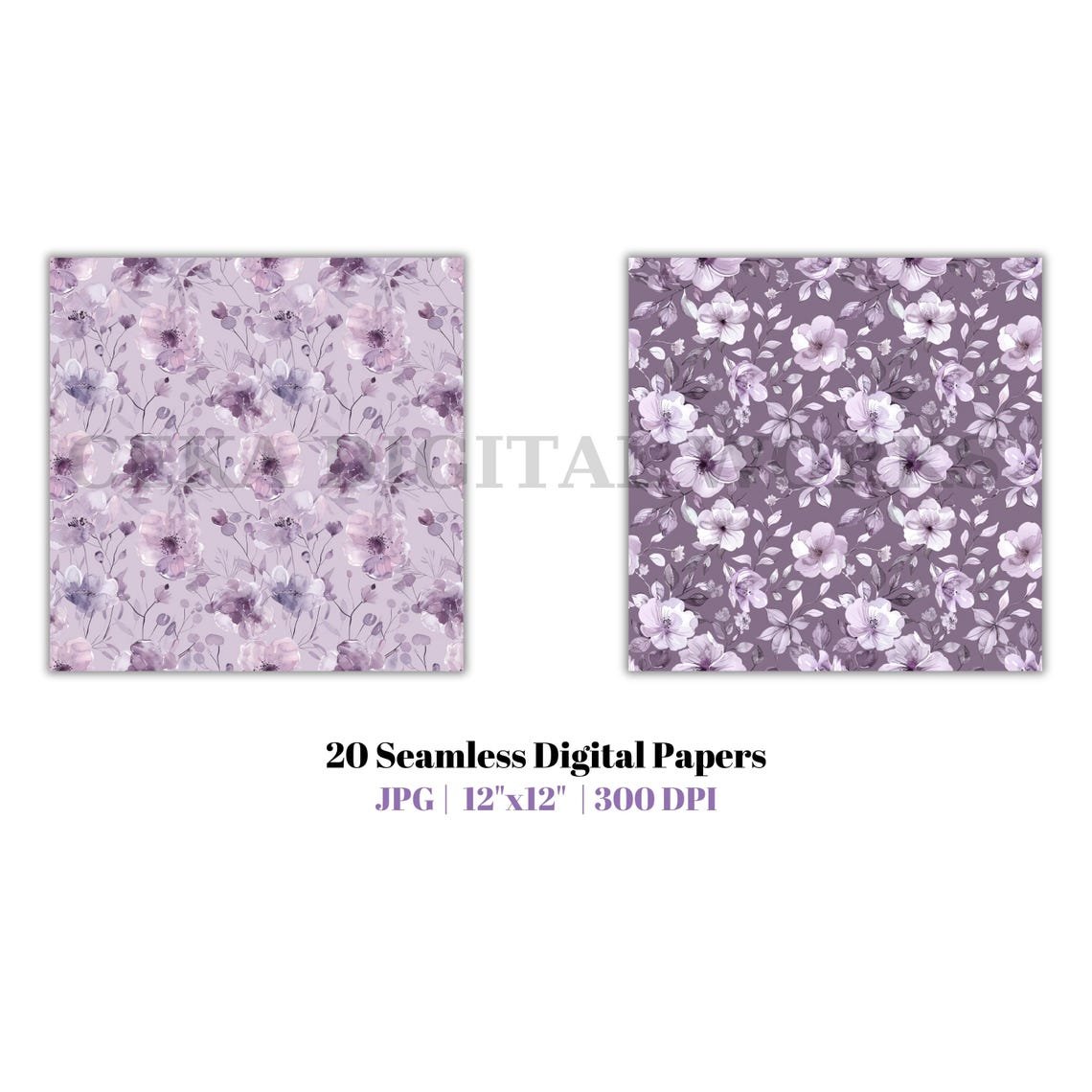 Purple Watercolor Floral Digital Paper Set, Seamless Minimalist Flower ...