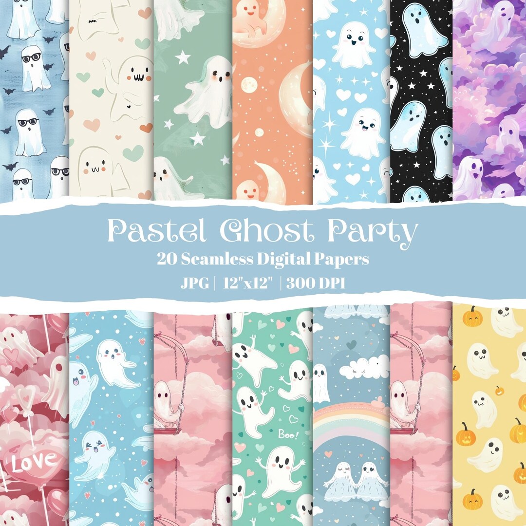 Pastel Ghost Party Digital Paper Pack, 20 Seamless Halloween ...