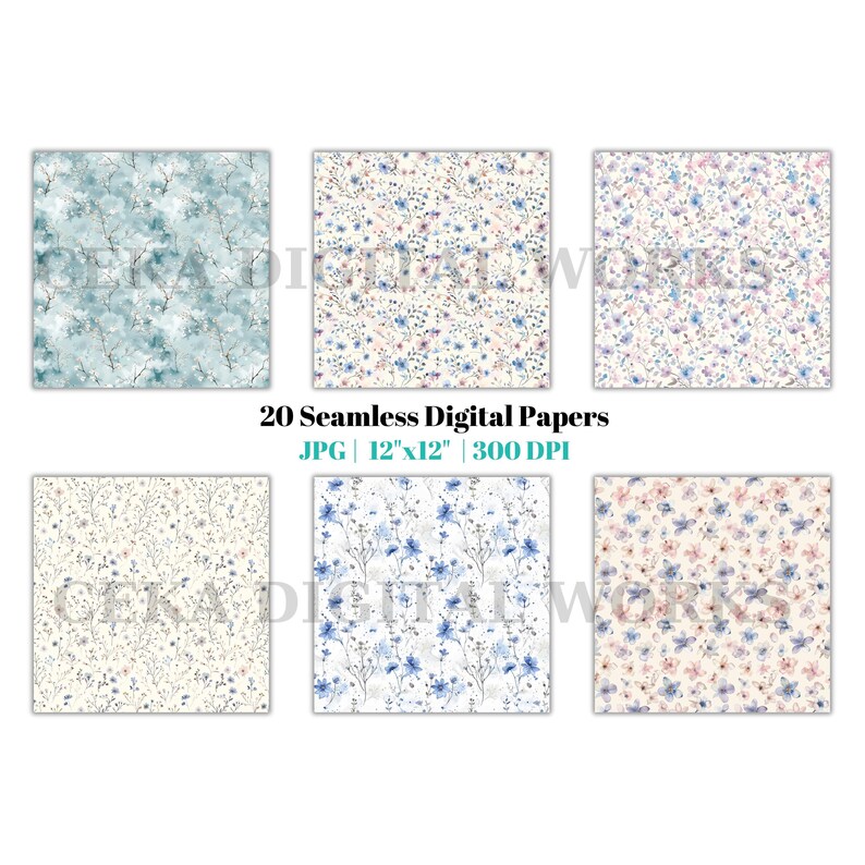 Blue Floral Seamless Digital Paper, Seamless Tiny Flower Patterns ...