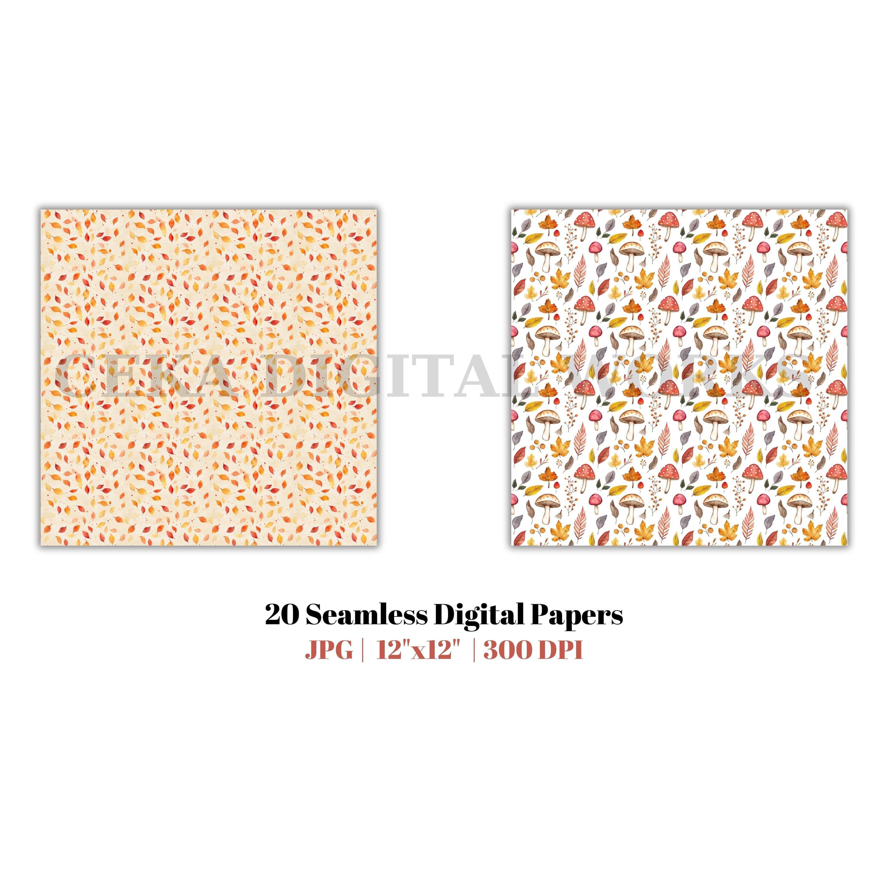 Autumn Leaves Pumpkins Digital Paper Bundle, Vintage Fall Woodland ...