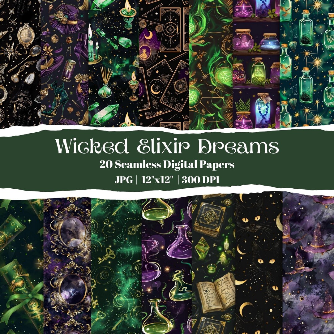 Wicked Elixir Halloween Digital Paper Pack, Potion Spell Seamless ...