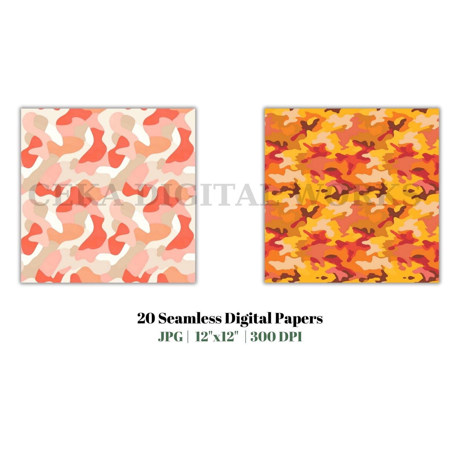 Colorful Camouflage Digital Paper Pack: Seamless Camo Patterns (12x12 ...