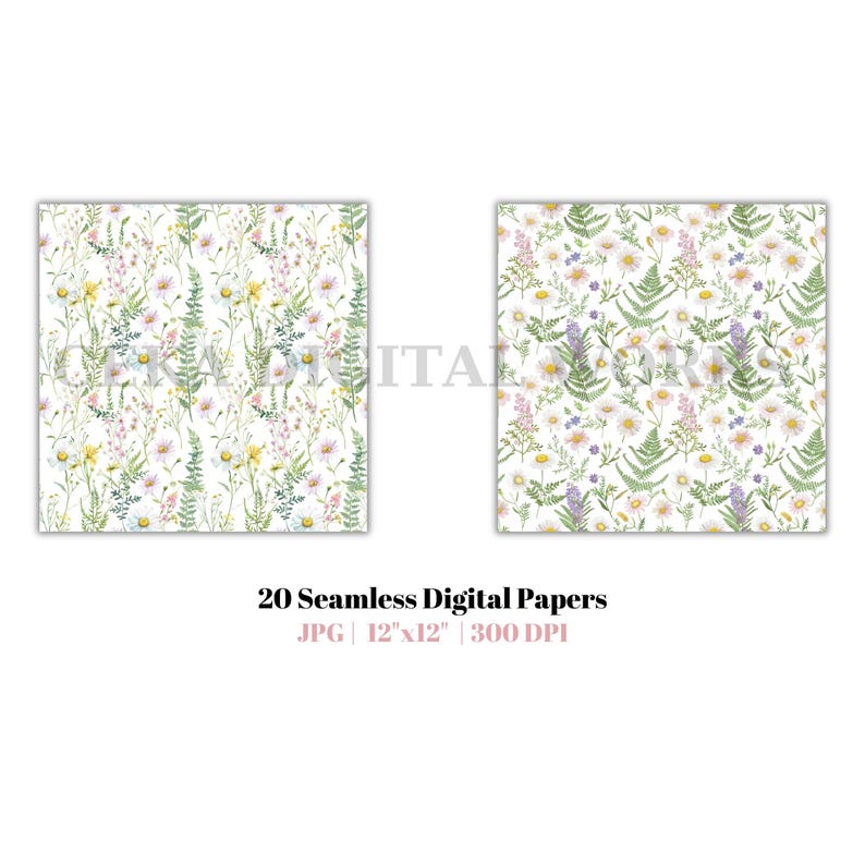 Watercolor Floral Digital Paper Set, Seamless Flower Patterns With Rose ...