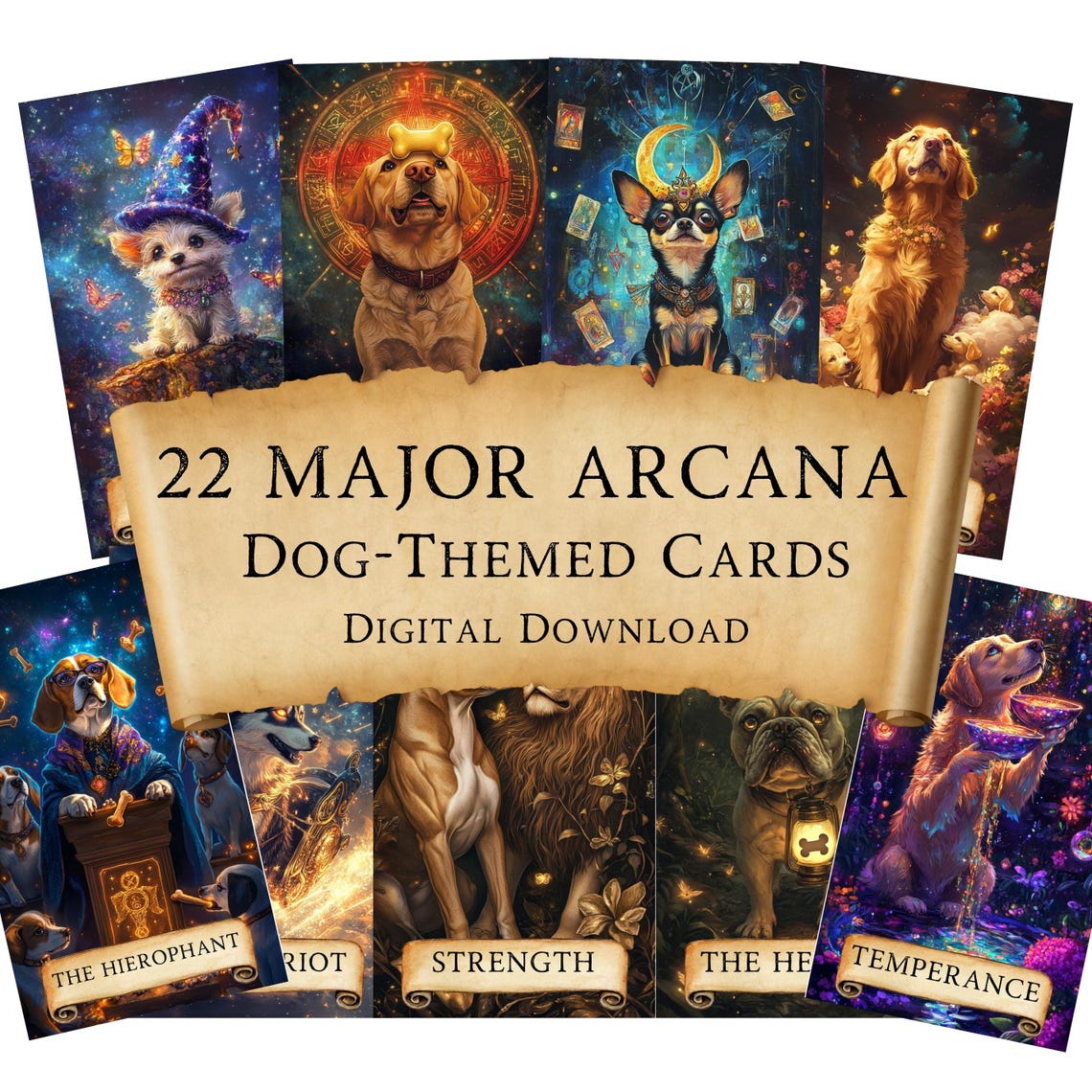 Dog-themed 22 Major Arcana Tarot Cards Digital Download - Unique Pet ...