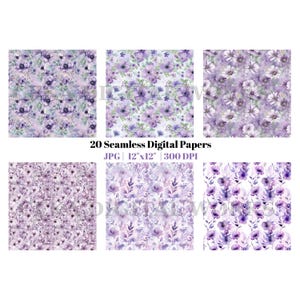 Purple Watercolor Floral Digital Paper Set, Seamless Minimalist Flower ...