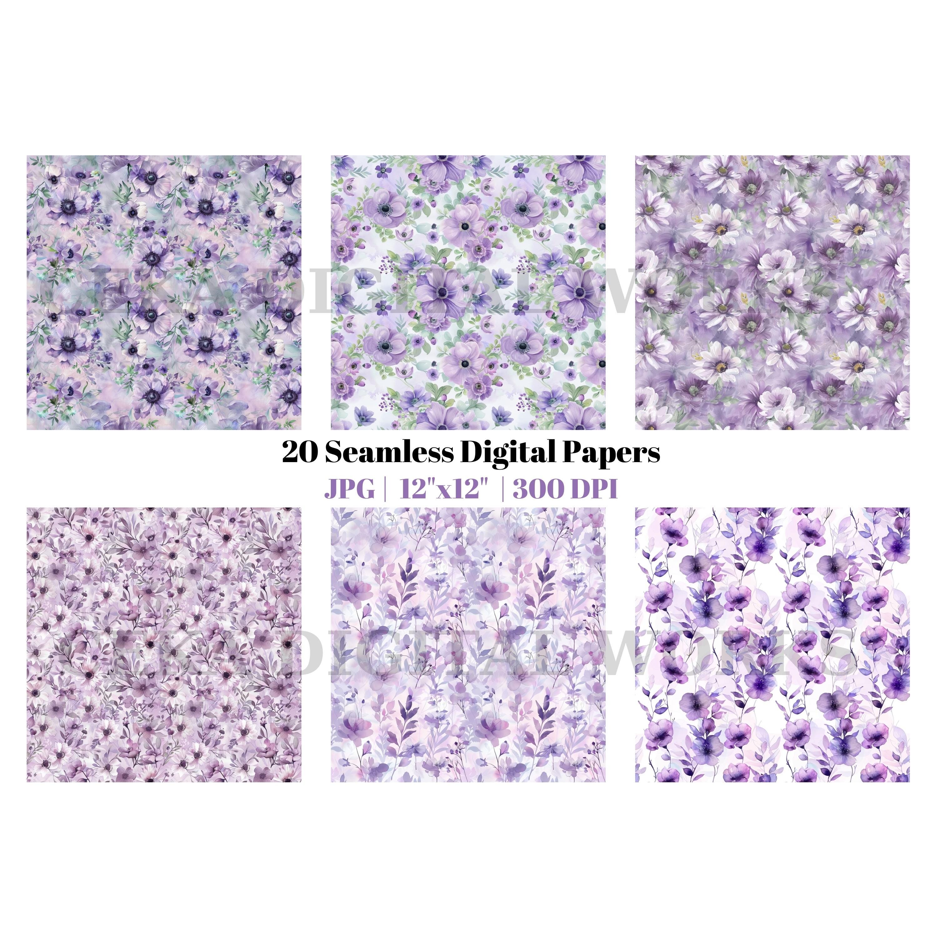 Purple Watercolor Floral Digital Paper Set, Seamless Minimalist Flower ...