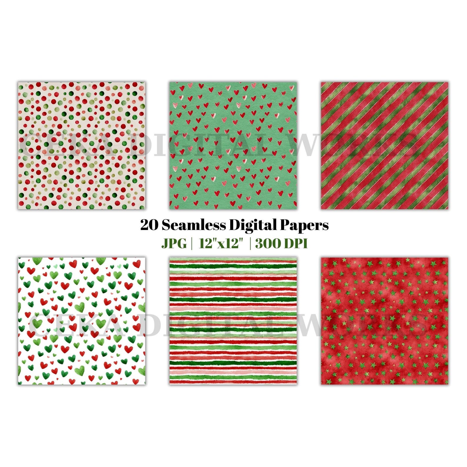 Festive Red & Green Christmas Seamless Digital Paper Set, 20 Holiday ...
