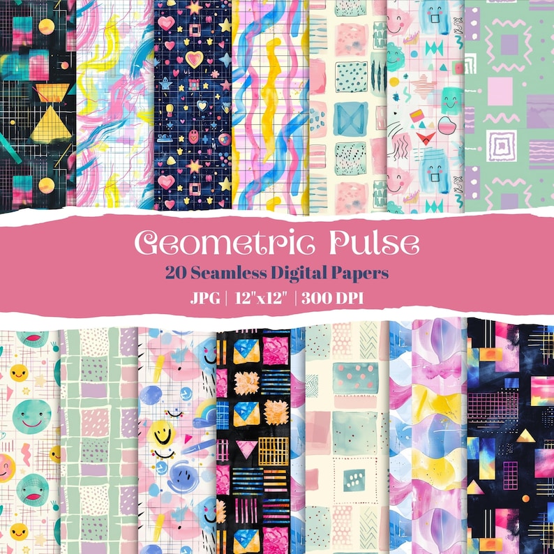 Geometric Pattern Digital Paper Set, 20 Seamless Abstract Backgrounds ...