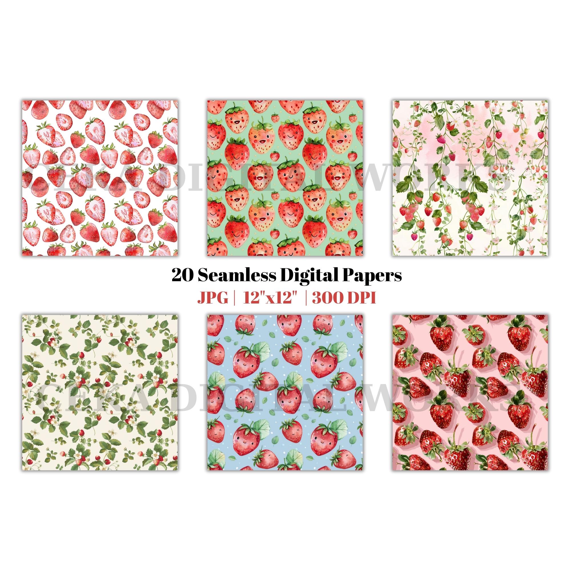 Strawberry Garden Digital Paper, Watercolor Strawberry Seamless ...