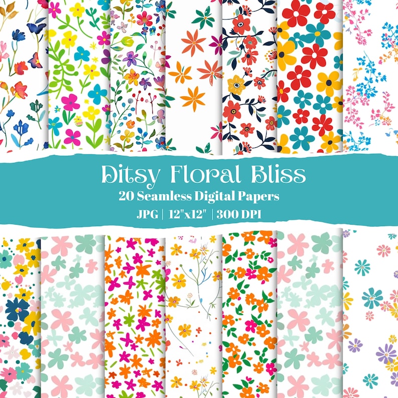 Mini Floral Watercolor Digital Paper, Seamless Pattern Pack, 20 Small ...
