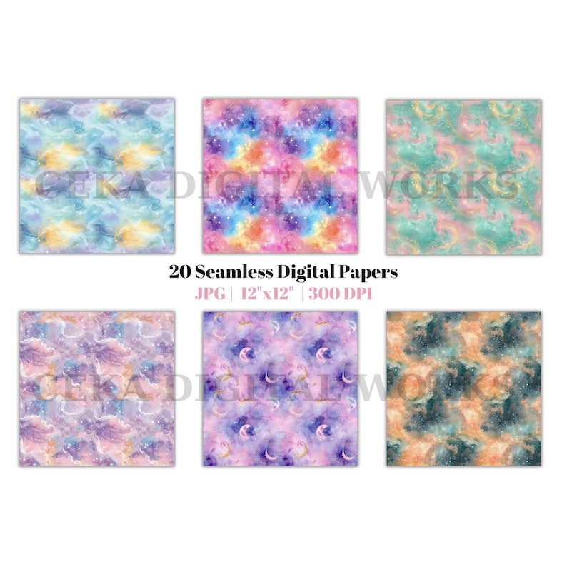 Galaxy Digital Paper Bundle, Colorful Starry Sky Backgrounds for ...