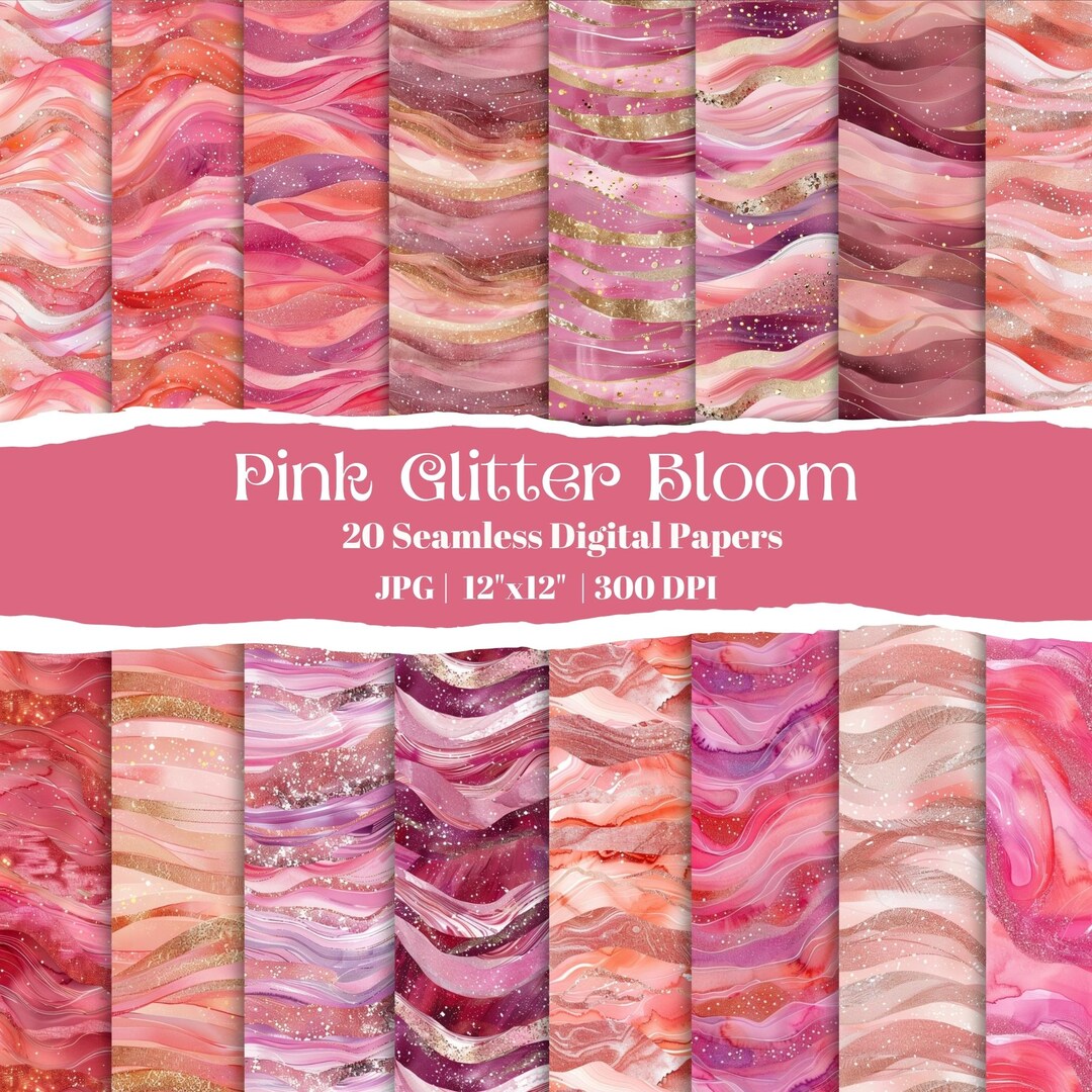 Pink Glitter Digital Paper: Seamless Abstract Backgrounds (12x12in, 300 ...