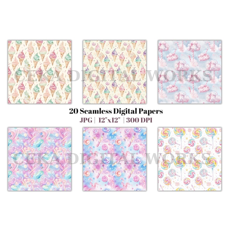 Watercolor Dessert Digital Paper Pack: 20 Seamless Sweet Treat Patterns ...