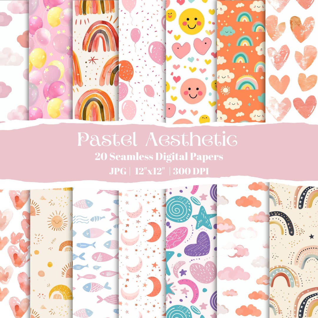 Pastel Boho Rainbow Digital Paper Set, Seamless Patterns for ...
