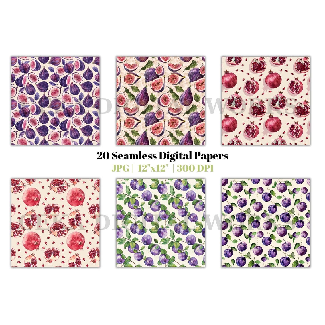 Fruit-themed Digital Paper Pack, Seamless Watercolor Patterns With ...