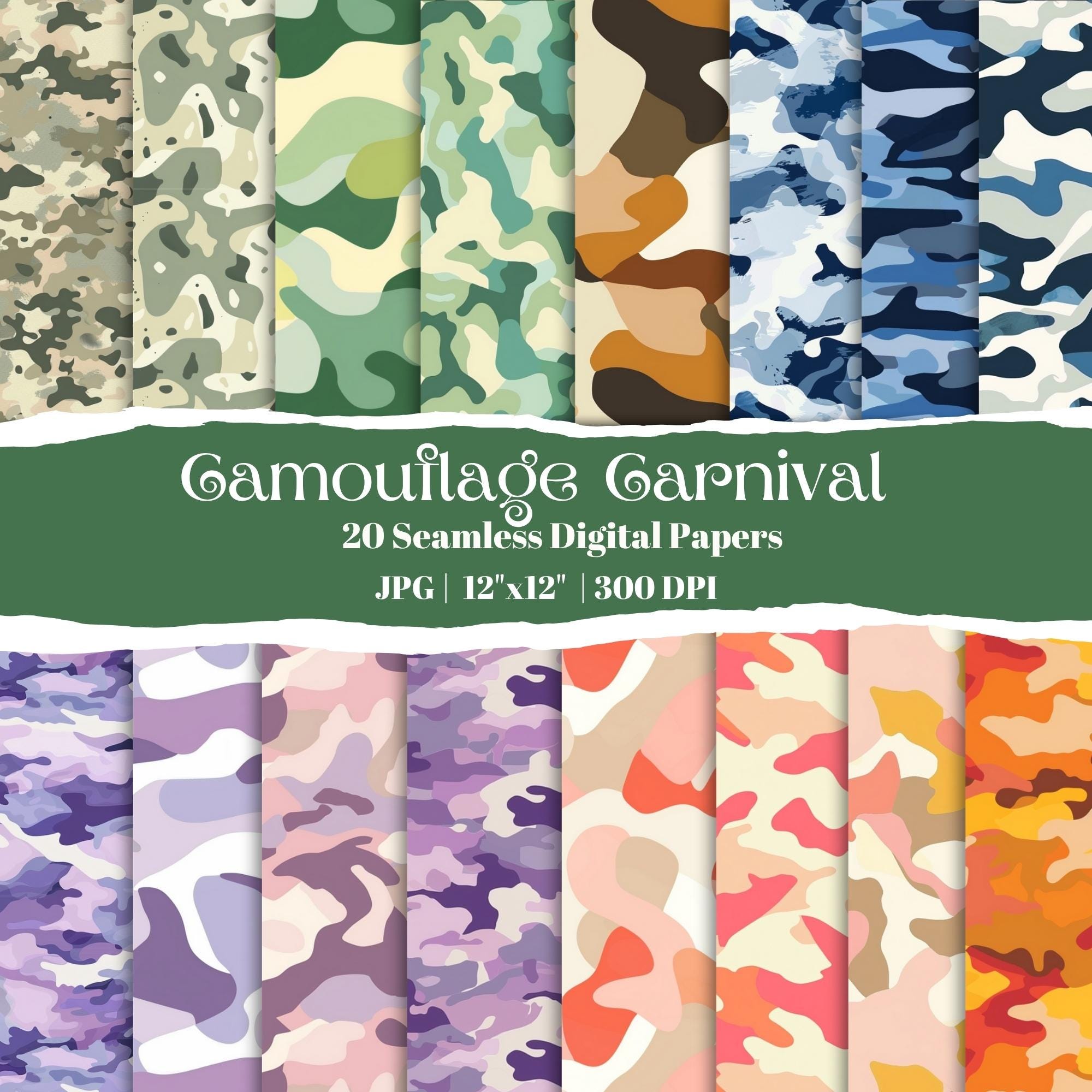 Colorful Camouflage Digital Paper Pack, Seamless Military Camo Patterns ...