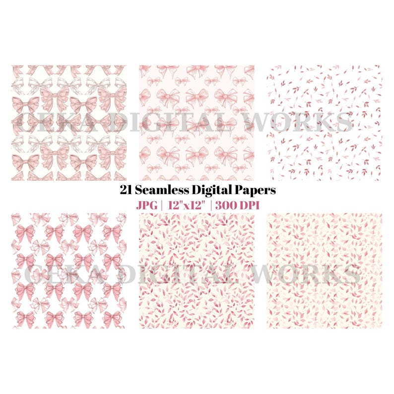 Watercolor Pink Bow Digital Paper: Coquette Seamless Patterns (digital ...