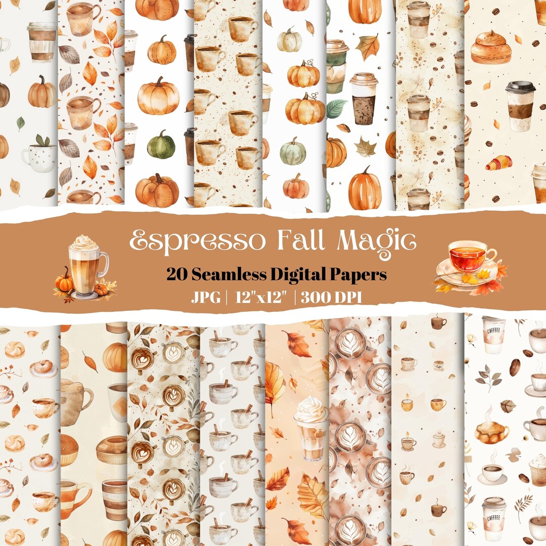 Autumn and Pumpkin Spice Digital Paper Pack, Autumn Coffee Printable ...