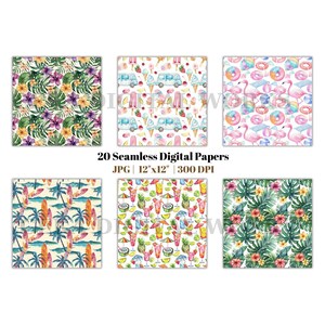 Tropical Summer Digital Paper, Beach Seamless Patterns, Watercolor Palm ...