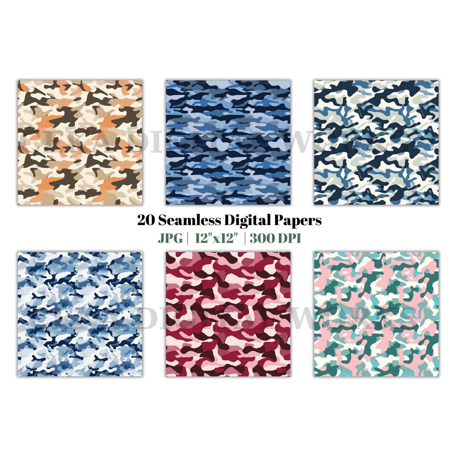 Colorful Camouflage Digital Paper Pack, Seamless Military Camo Patterns ...