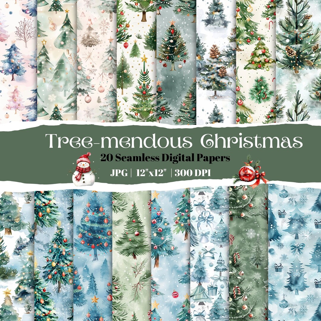 Watercolor Christmas Digital Paper Set, Scrapbook Paper, Christmas Tree ...