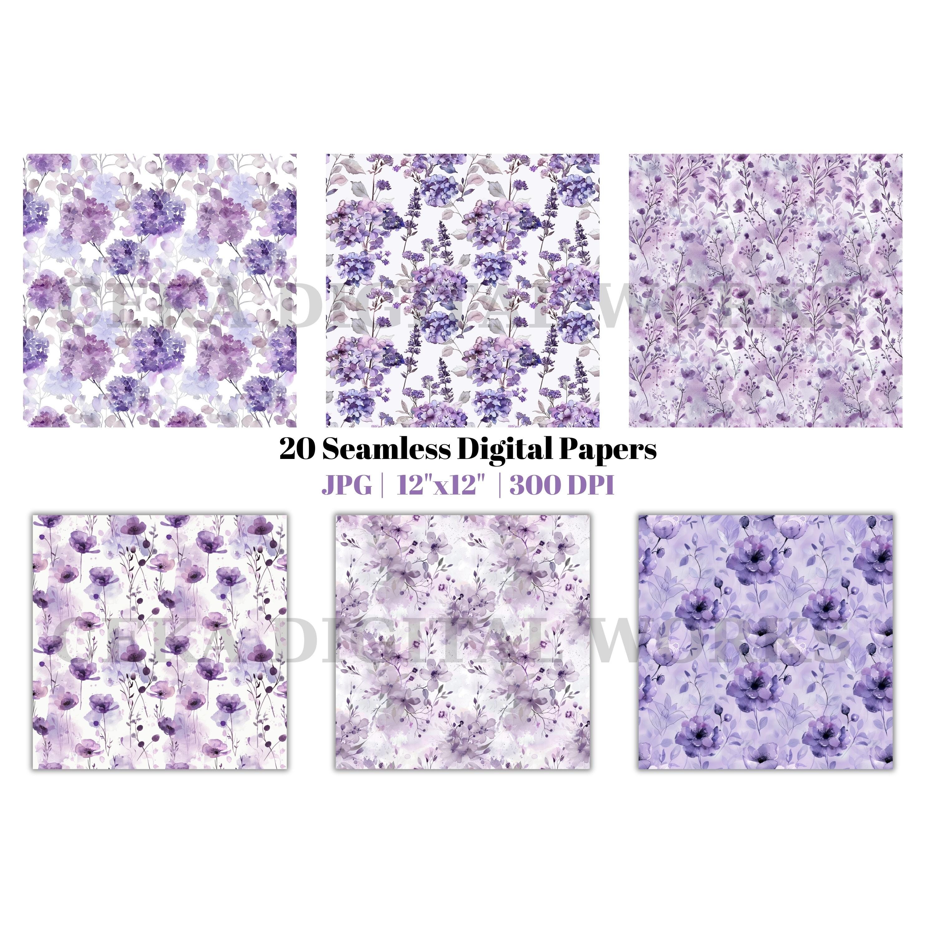 Purple Watercolor Floral Digital Paper Set, Seamless Minimalist Flower ...