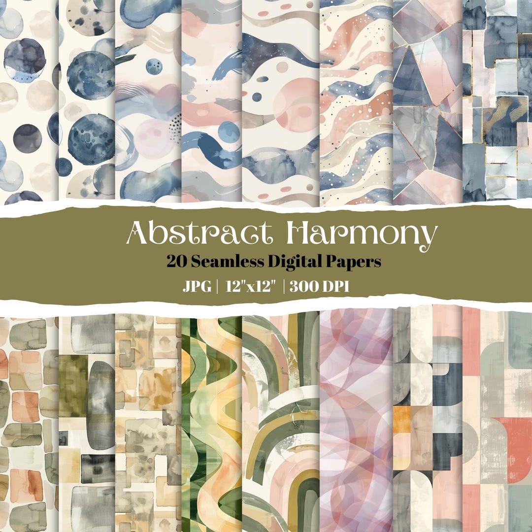 Abstract Harmony Seamless Digital Paper Pack, Pastel Abstract Patterns ...