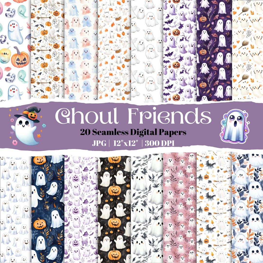 Watercolor Halloween Digital Paper Pack, Seamless Ghost and Ghoul ...