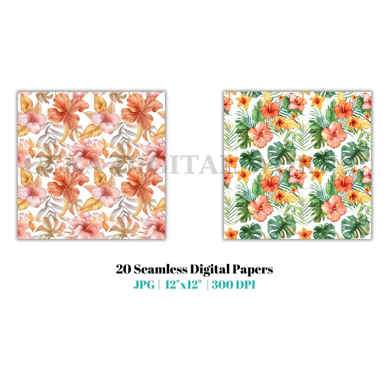 Tropical Flower Digital Paper Bundle, Exotic Seamless Patterns With ...