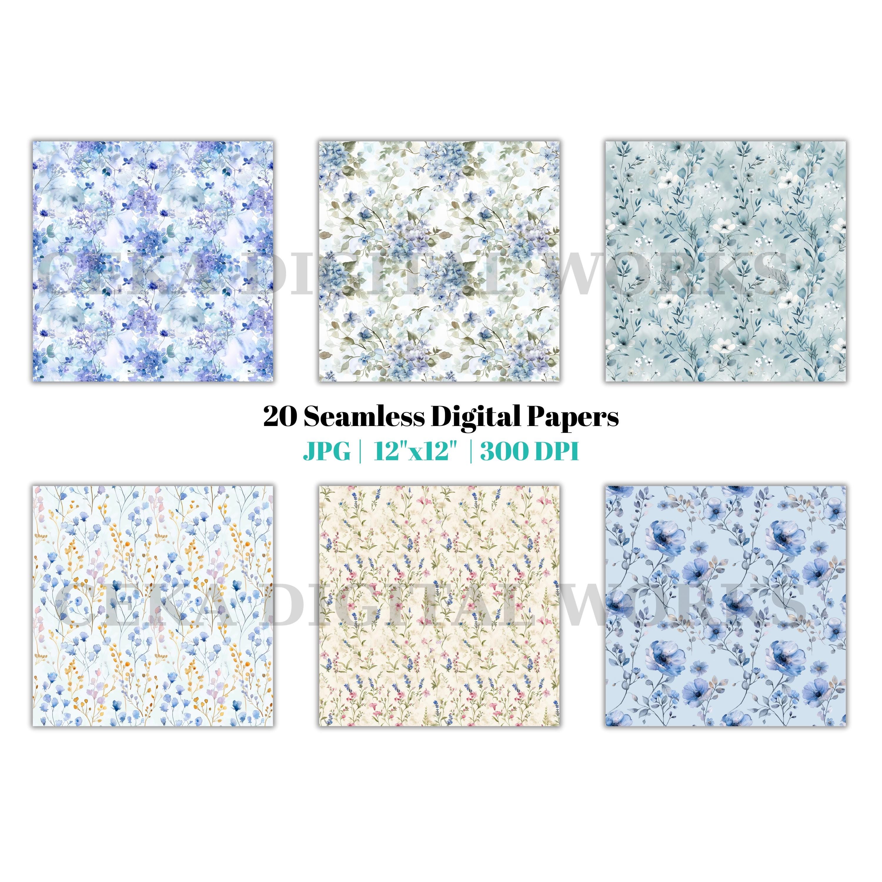 Blue Floral Seamless Digital Paper, Seamless Tiny Flower Patterns ...