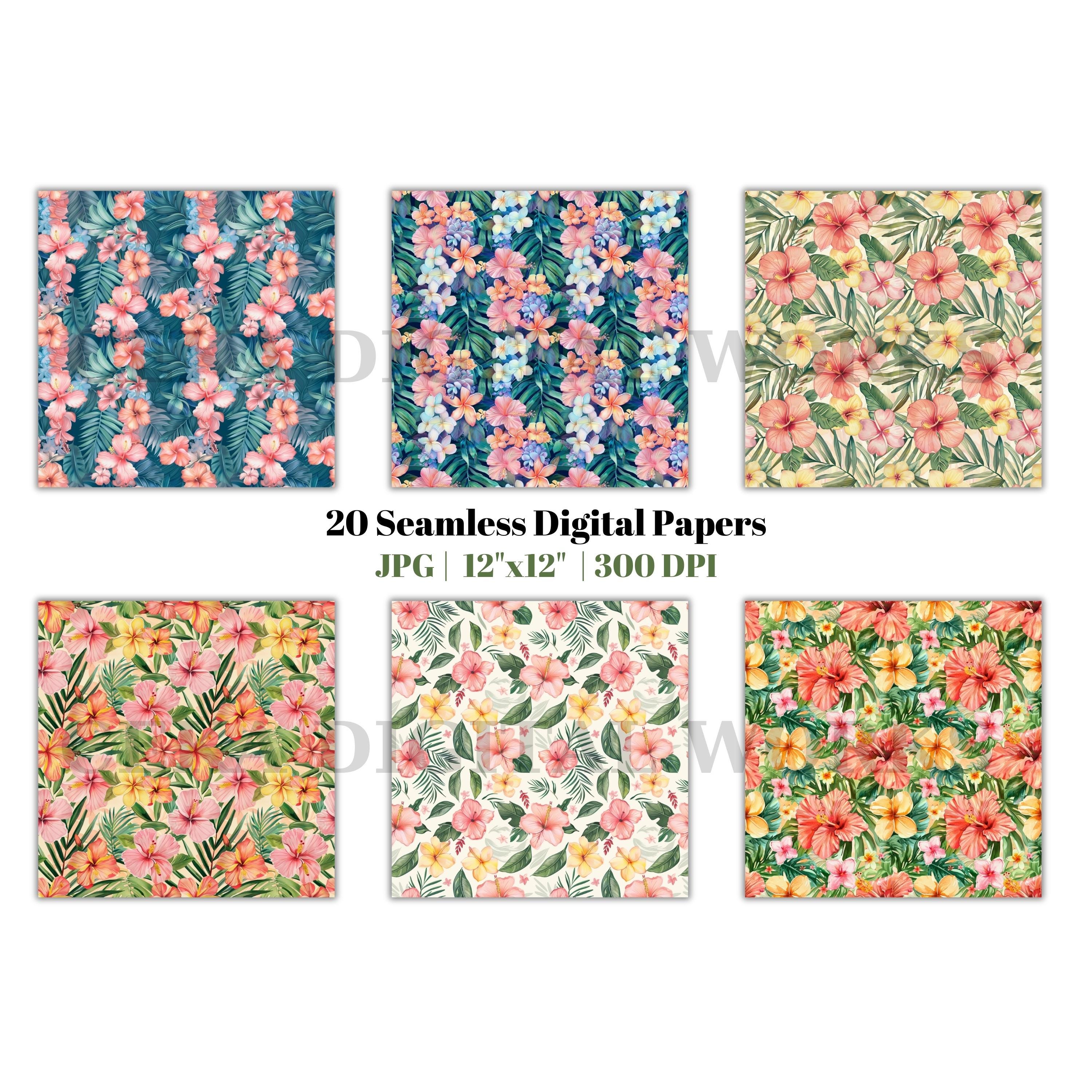 Watercolor Tropical Floral Digital Seamless Paper, Hawaiian Flowers ...