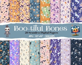 Watercolor Halloween Skeleton Digital Paper Pack, 20 Seamless ...