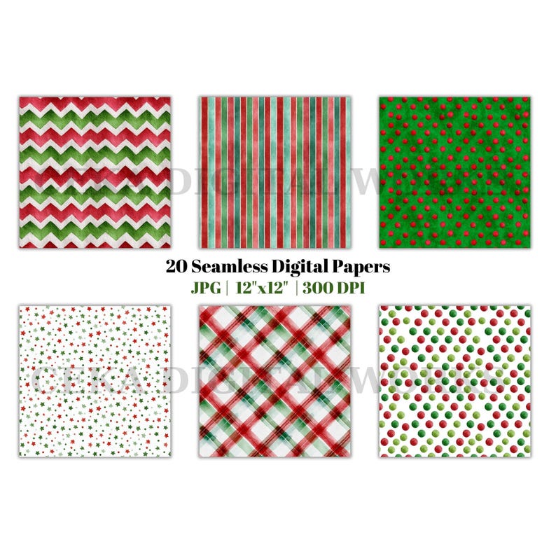 Festive Red & Green Christmas Seamless Digital Paper Set, 20 Holiday ...