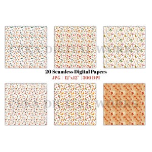 Autumn Leaves Pumpkins Digital Paper Bundle, Vintage Fall Woodland ...