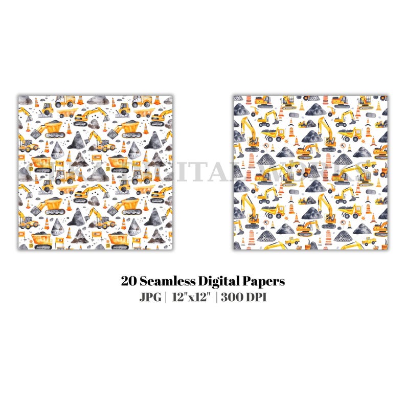 Construction Seamless Pattern Pack, Watercolor Construction Digital ...