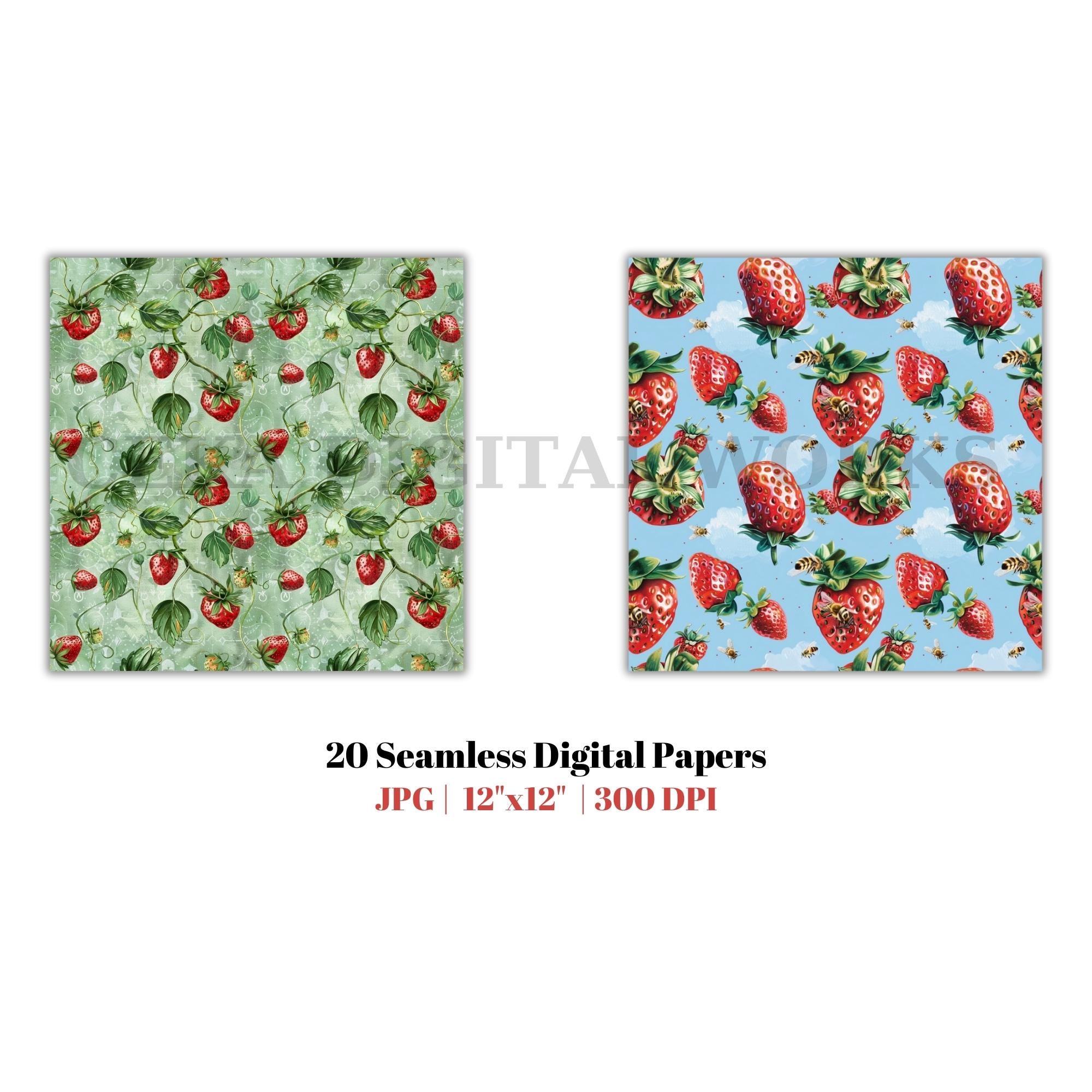 Strawberry Garden Digital Paper, Watercolor Strawberry Seamless ...