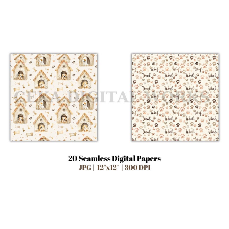Watercolor Dog Digital Paper Bundle, 20 Seamless Patterns, Puppy ...