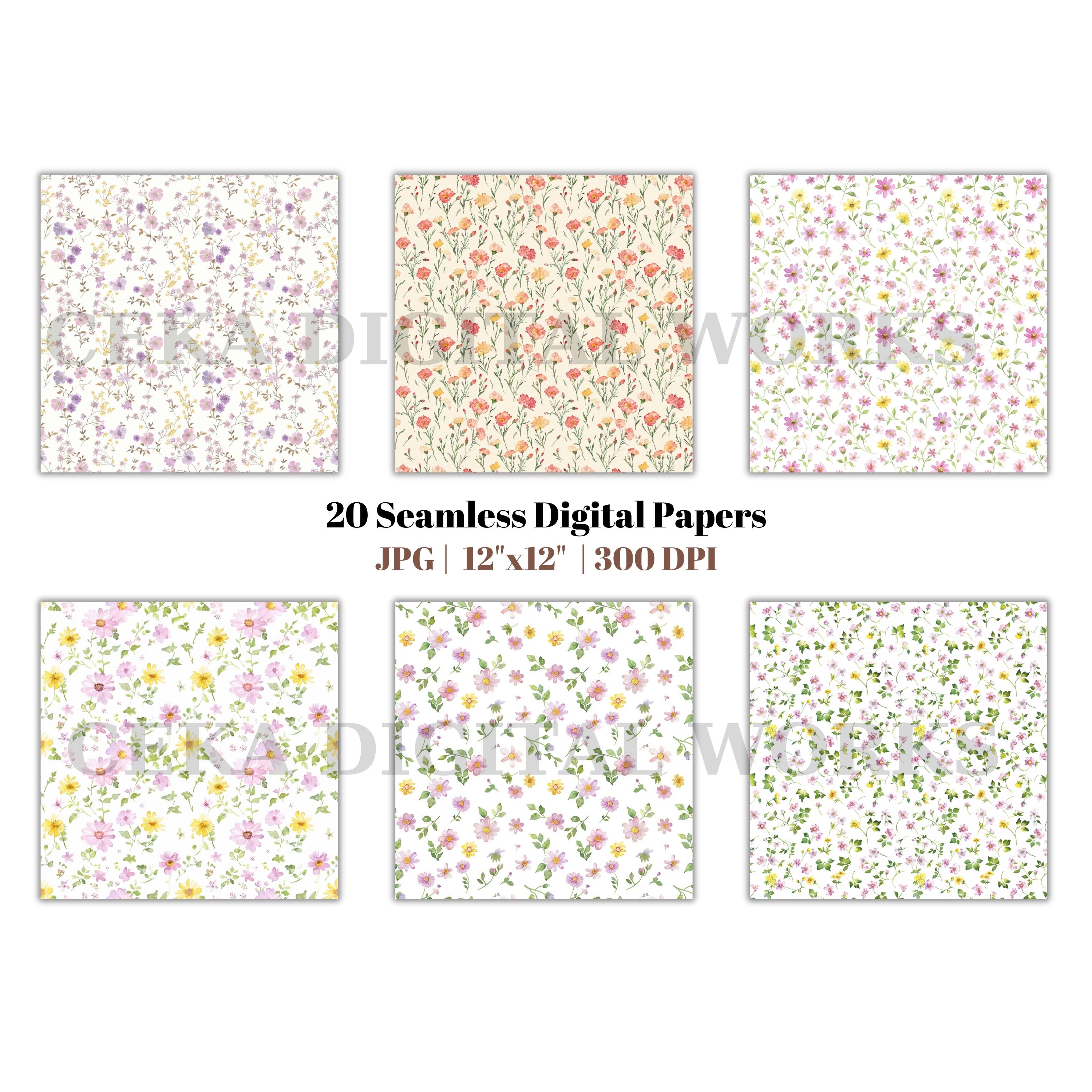 Watercolor Floral Digital Paper: 20 Seamless Pastel Wildflower Patterns ...