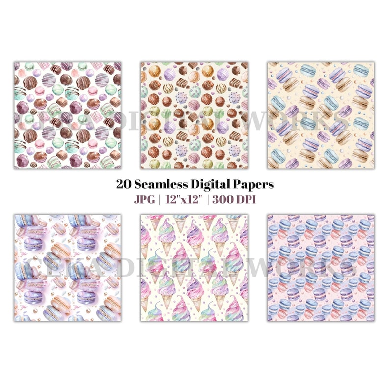 Watercolor Dessert Digital Paper Pack: 20 Seamless Sweet Treat Patterns ...