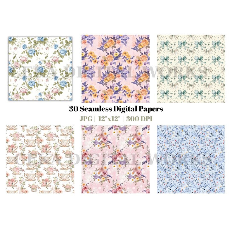 Watercolor Floral Digital Paper: Grandmillennial Shabby Chic Patterns ...