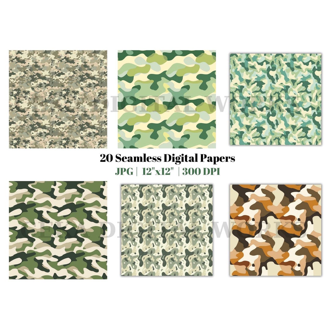 Colorful Camouflage Digital Paper Pack, Seamless Military Camo Patterns ...